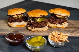 BBQ Beef Sliders with Crispy Onions and Pickles