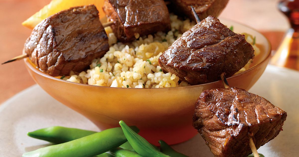 Moroccan-Style Beef Kabobs with Spiced Bulgur | Beef Loving Texans ...