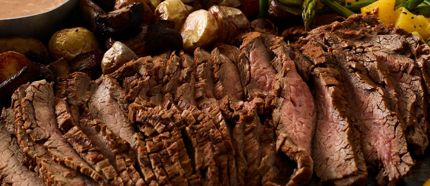 Six-Chile Beef Flank Steak with Southwest Tomato Cream and Roasted ...