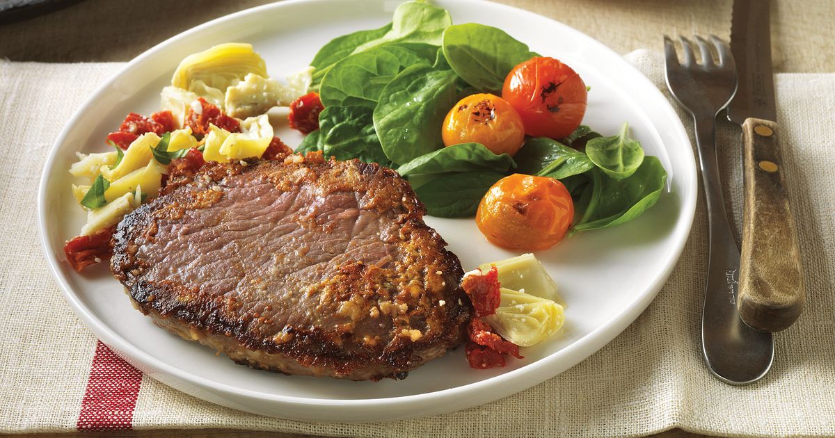 Parmesan-Crusted Beef Steaks with Mediterranean Relish | Beef Loving ...