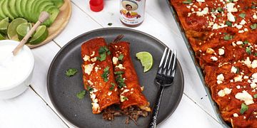 Shredded Beef-Stuffed Chile Relleno With Guajillo Chile Sauce