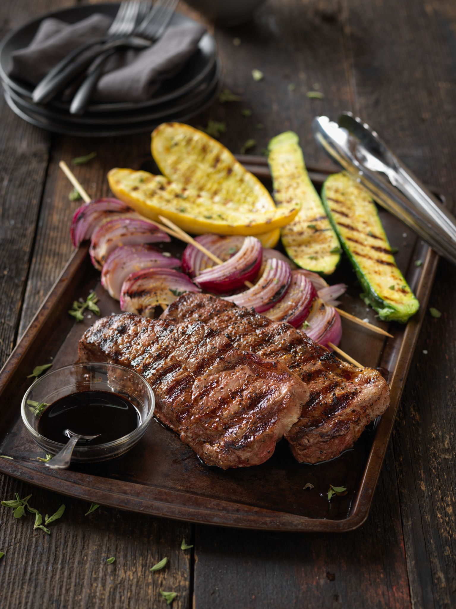 Beef Strip Steaks with Balsamic Grilled Vegetables | Beef Loving Texans