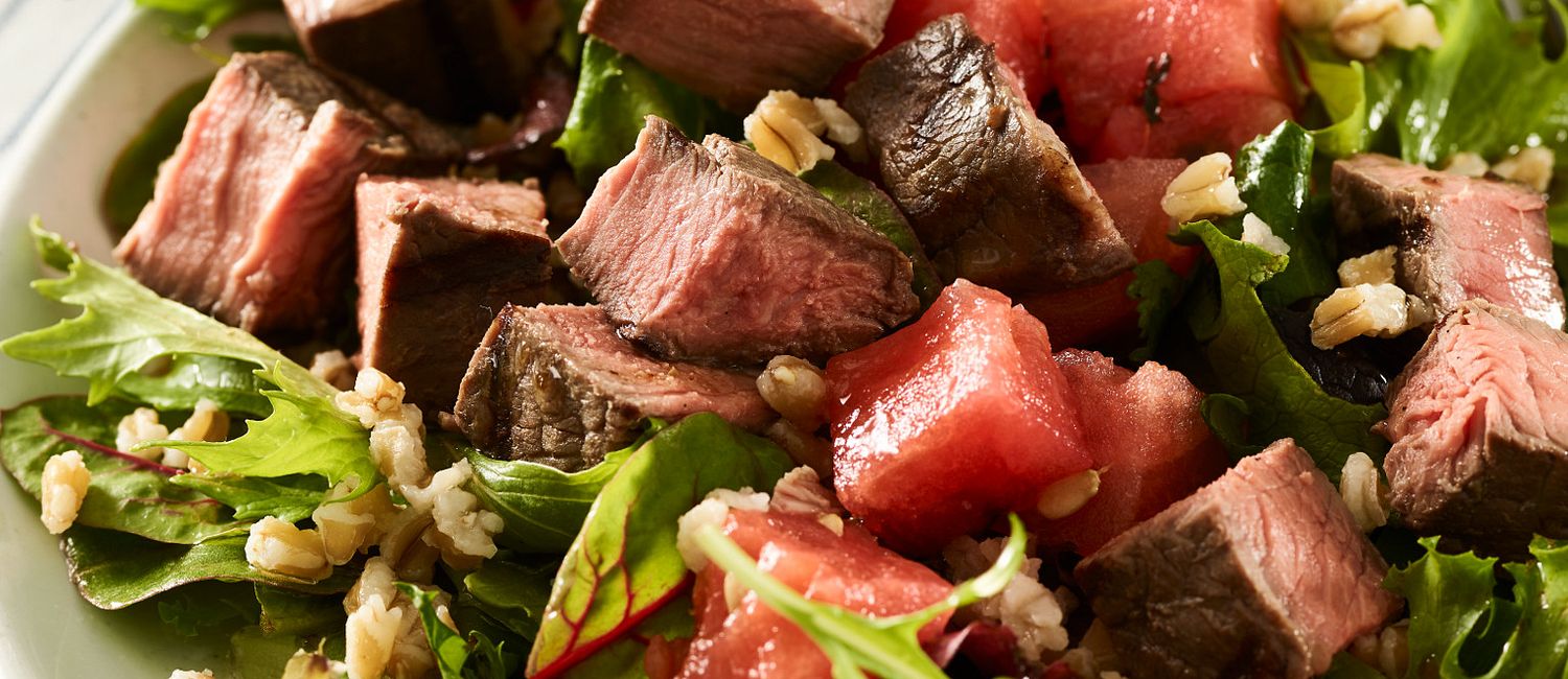 Sous Vide Top Sirloin, Farro and Compressed Watermelon Salad | Beef ...