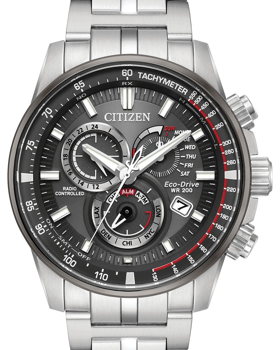 PCAT - Men's Eco-Drive AT4129-57H Steel Chronograph Date Watch | Citizen