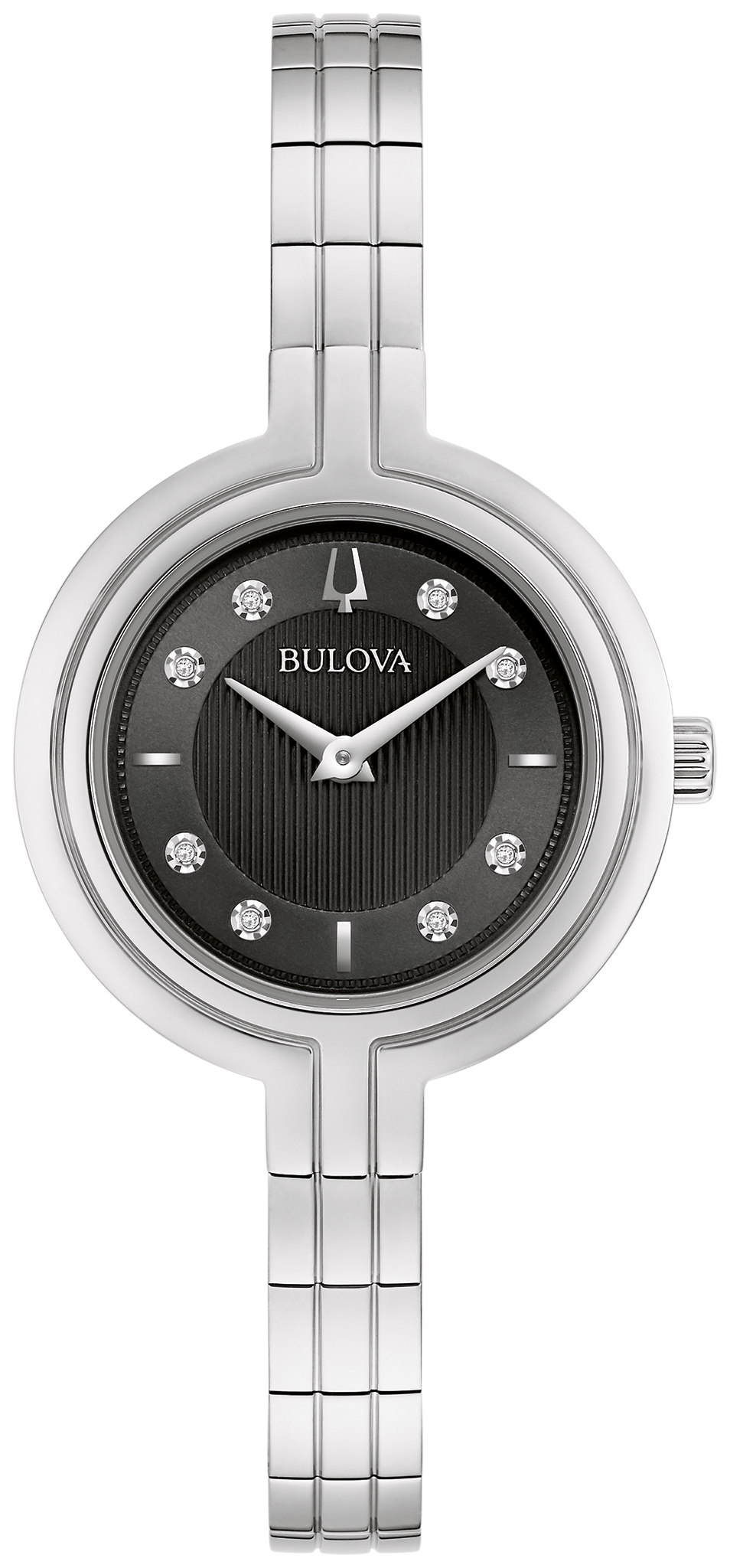 Bulova Rhapsody Women's Silver Black Dial Diamond Watch | Bulova
