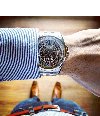 Men's Stainless Steel Automatic Skeleton Case Classic Watch | Bulova