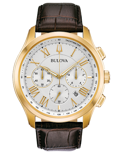 Bulova Wilton Men's Gold White Dial Brown Leather Classic Watch | Bulova