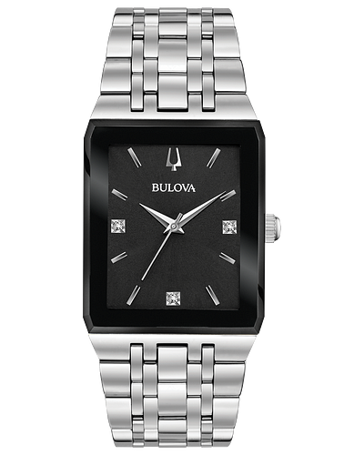 Bulova Quadra Silver Square Black Dial Stainless Steel Watch | Bulova