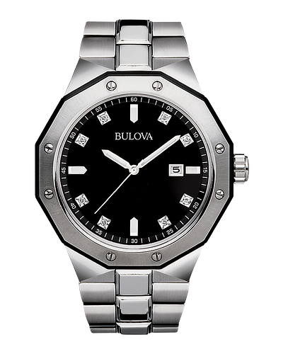 Men's Stainless Steel Black Diamond Dial Quartz Classic Watch | Bulova