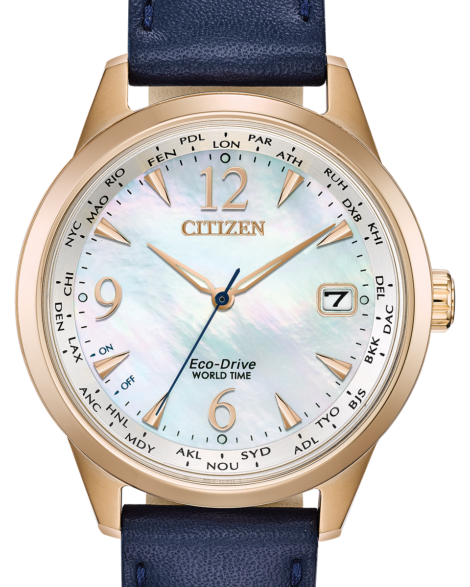 Citizen World Time Ladies Eco-Drive Rose Gold White Dial Watch | Citizen