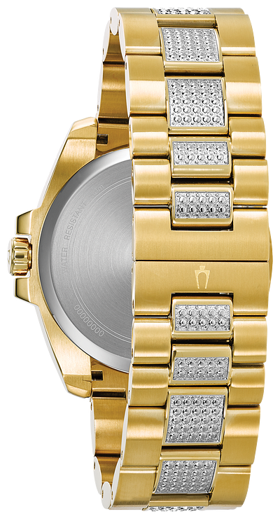 Bulova Octava Men's Gold Blue Dial Swarovski Crystal Watch | Bulova