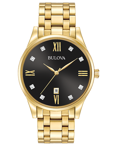 Bulova Surveyor Men's Gold Black Diamond Dial Classic Watch | Bulova