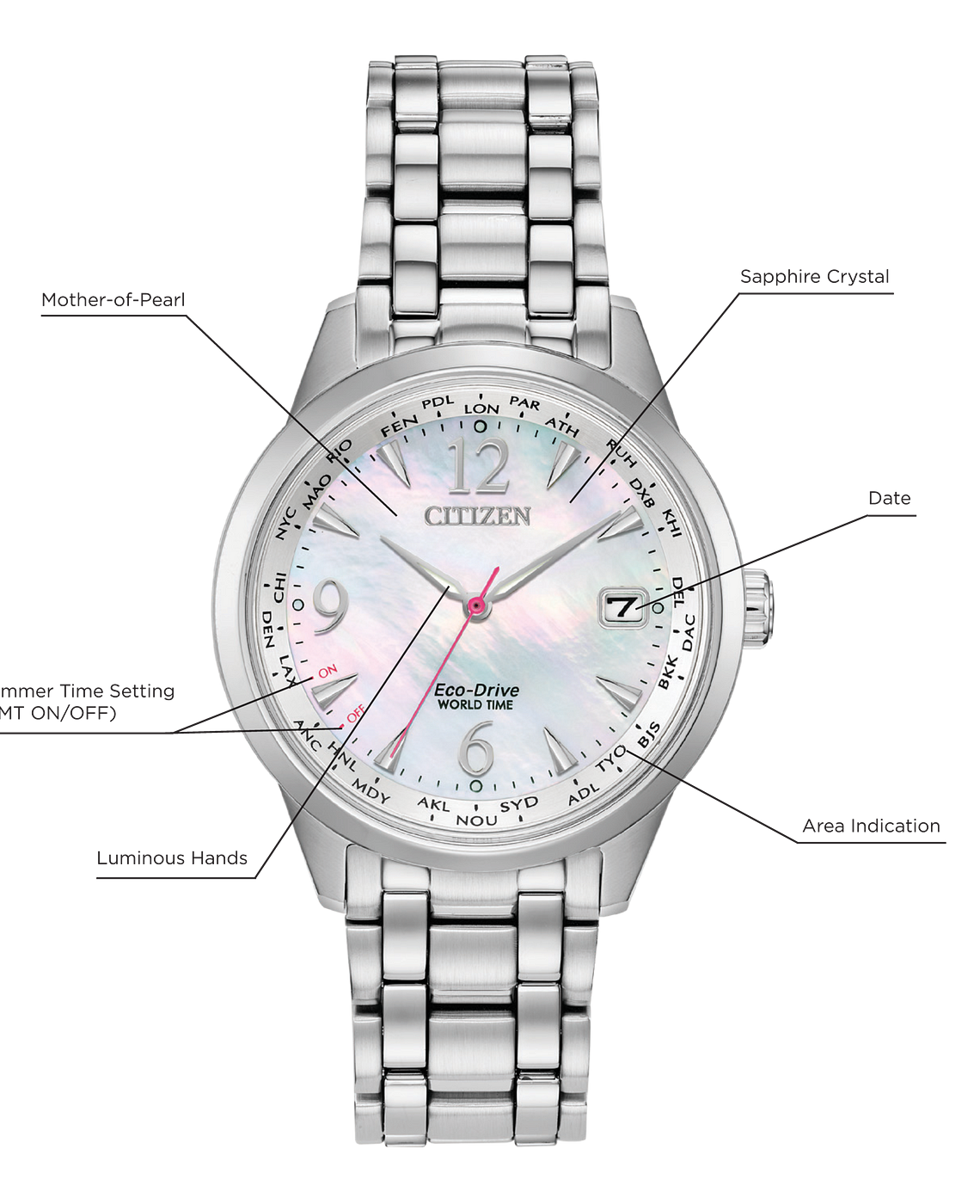 Citizen World Time Ladies Eco-Drive White Dial Watch | Citizen