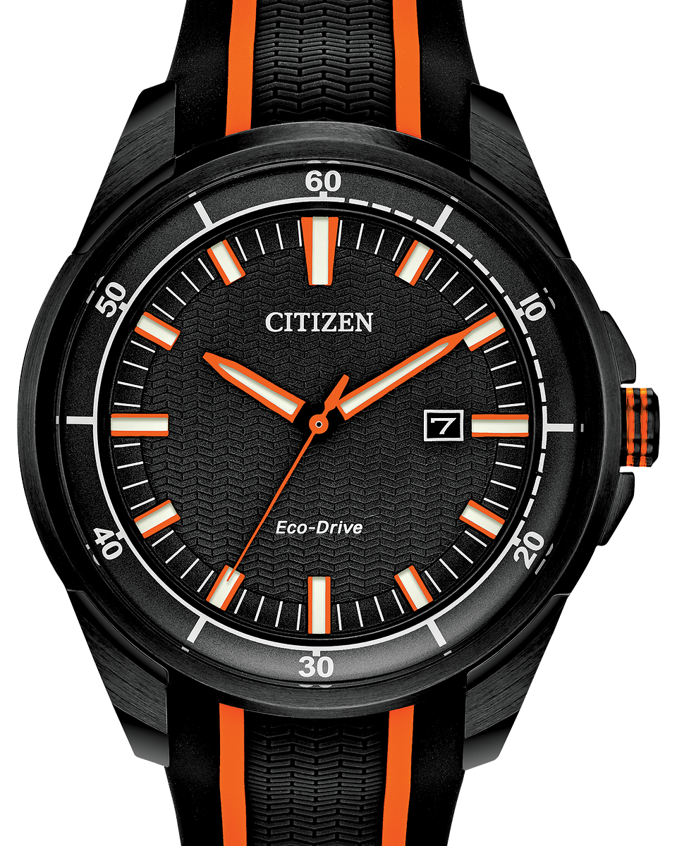 Citizen AR Eco-Drive Black Dial Orange Stainless Steel Watch | Citizen