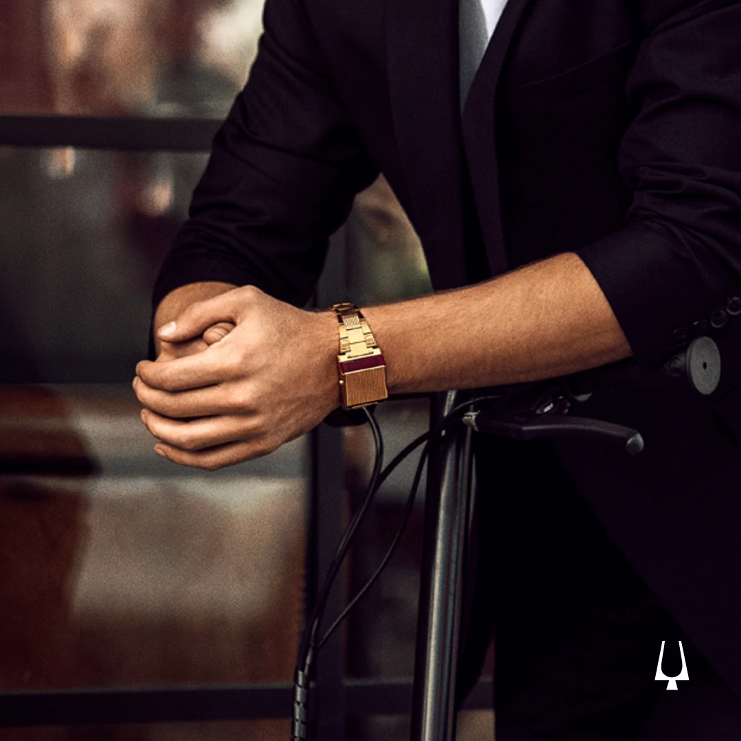 Bulova Computron Men's Gold Red Dial Stainless Steel Watch | Bulova