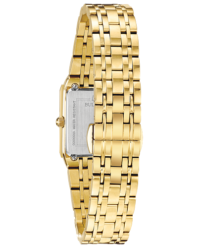 Bulova Quadra Gold Dial Diamond Rectangular Steel Watch | Bulova