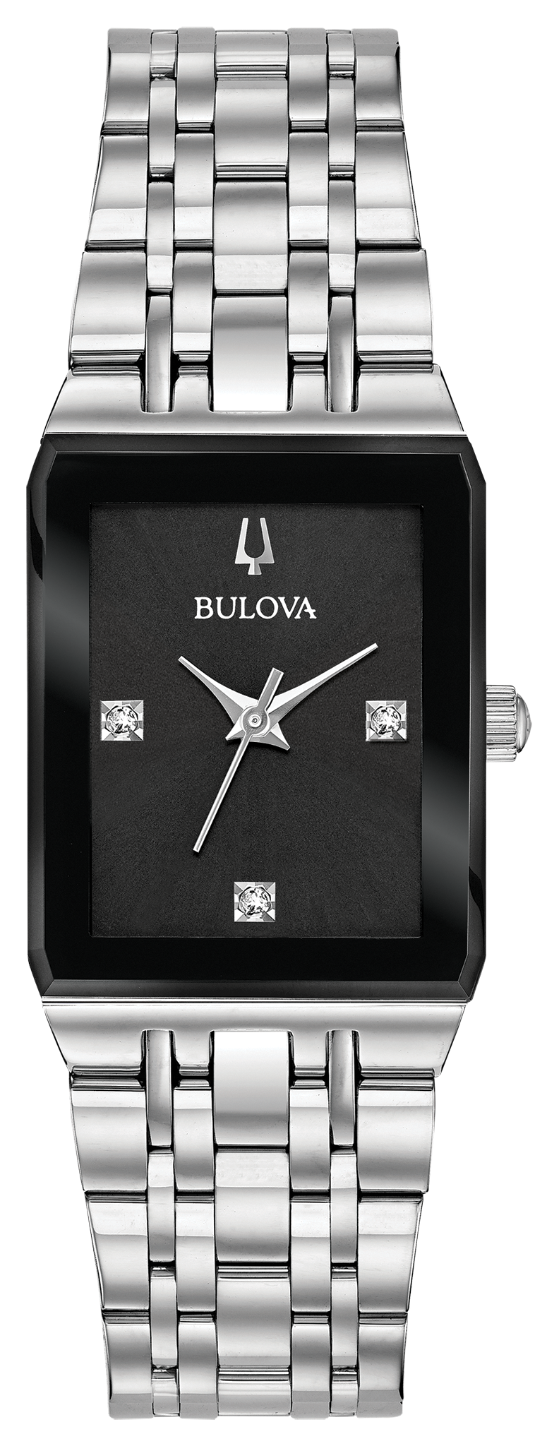 Bulova Quadra Black Dial Diamond Rectangular Steel Watch | Bulova