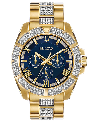 Bulova Octava Men's Gold Blue Dial Swarovski Crystal Watch | Bulova