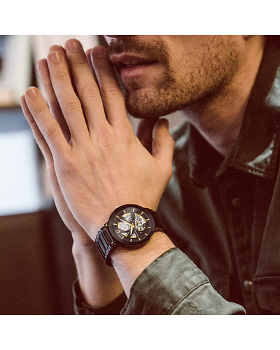 Bulova Futuro Men's Black Gold Accent Stainless Steel Watch | Bulova