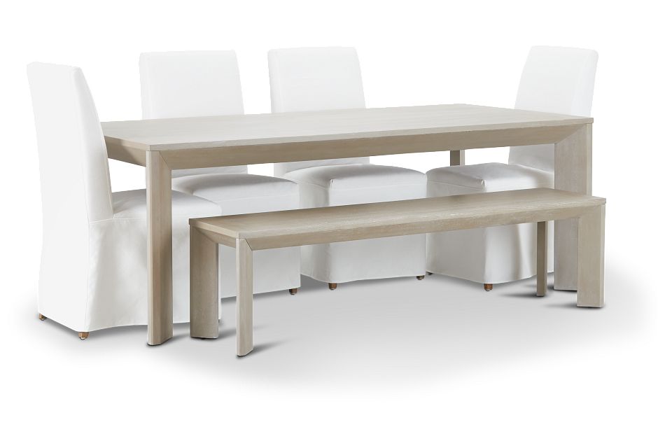 Destination Light Tone 84" Table, 4 Chairs & Bench