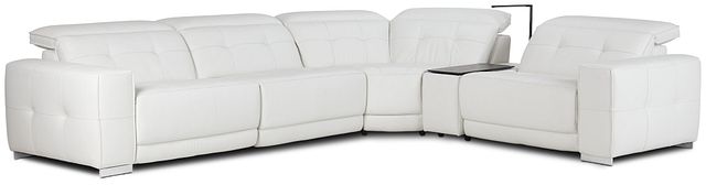 Reva White Leather Small Dual Power Reclining Two-arm Sectional