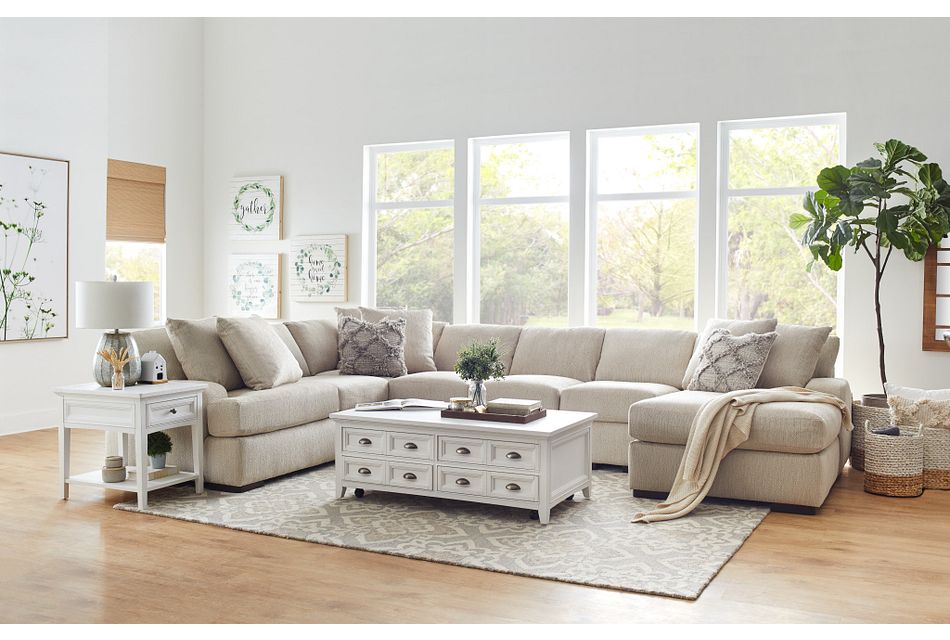 Alpha Beige Fabric Medium Right Chaise Sectional