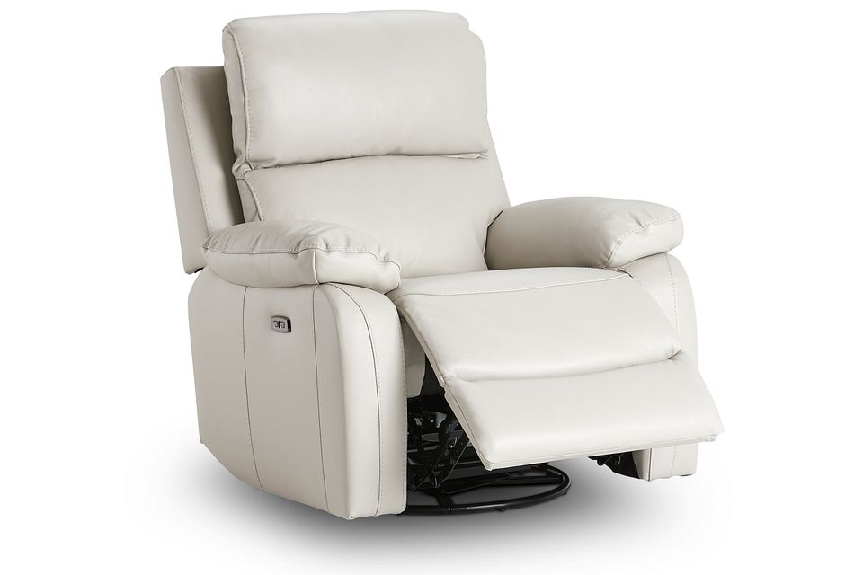 Mason Light Gray Leather Power Glider Recliner With Power Headrest