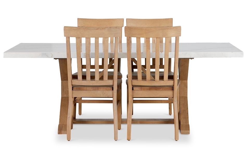 Somerset Light Tone Marble Rectangular Table & 4 Wood Chairs