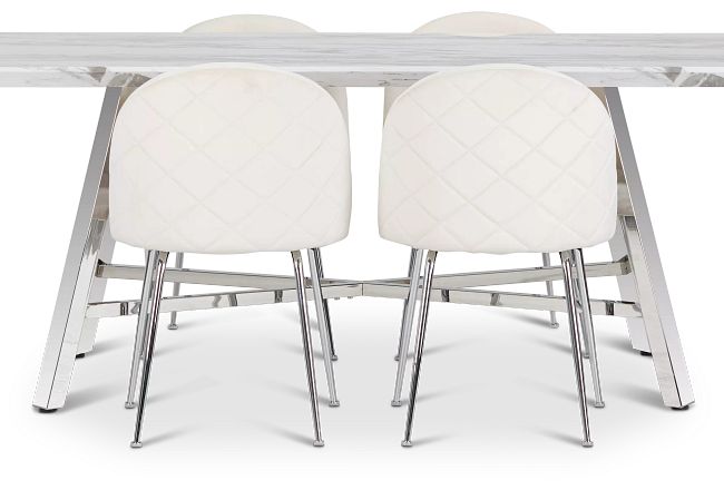 Capri Stainless Steel Ivory Rectangular Table & 4 Upholstered Chairs