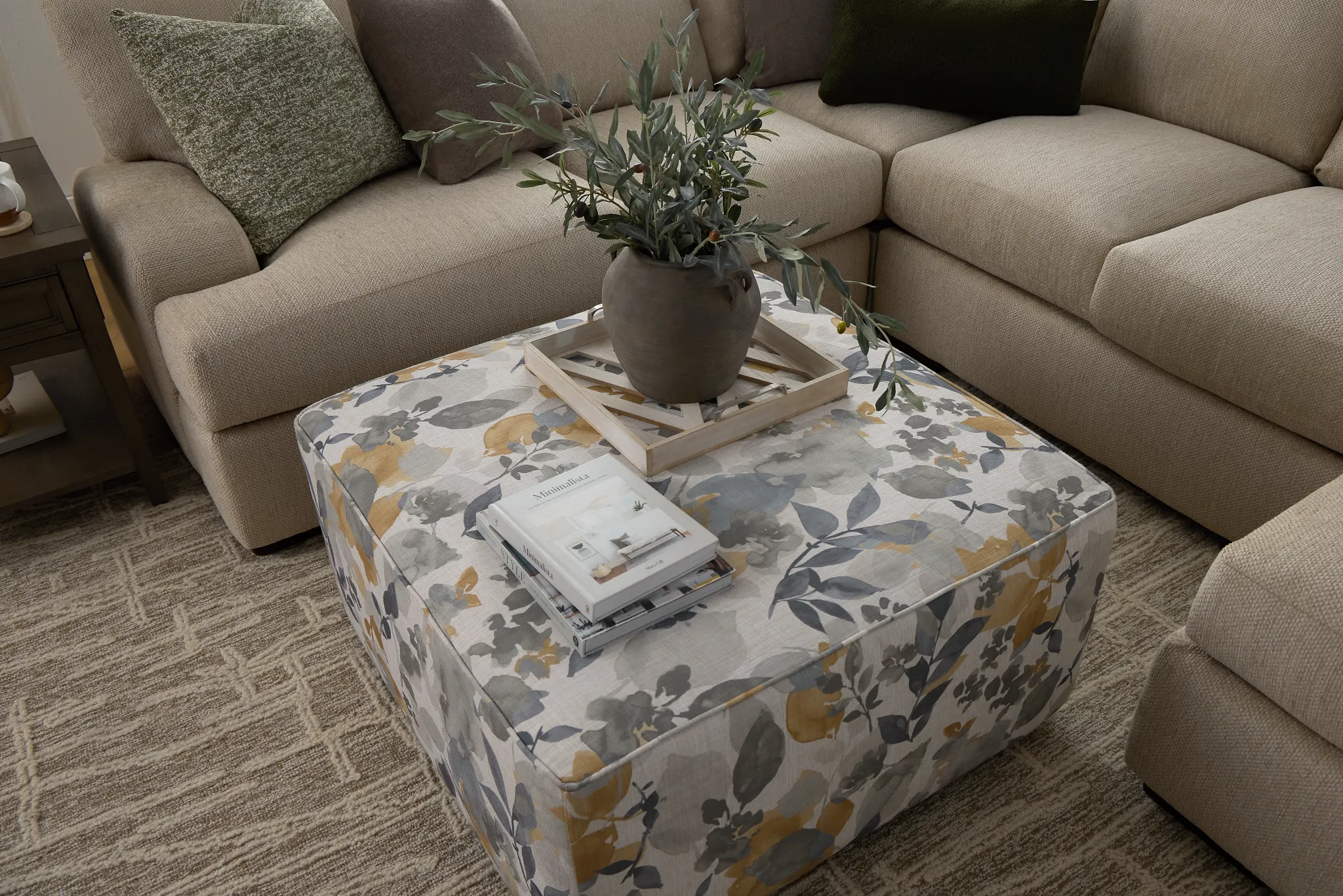 Wellstone Gray Fabric Cocktail Ottoman