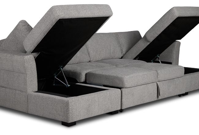 Amber Dark Gray Fabric Double Chaise Sleeper Storage Sectional