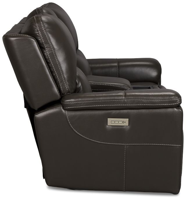 Fallon Dark Gray Lthr/vinyl Power Reclining Console Loveseat W/ Massage