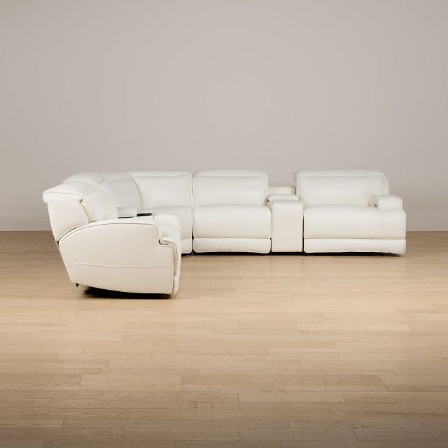 Reign White Lthr/vinyl Large Dual Power Reclining Two-arm Sectional