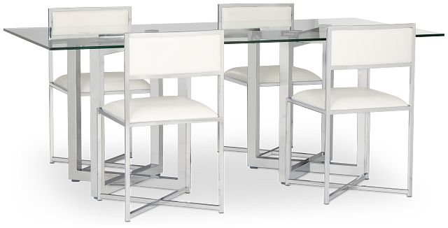 Amalfi White Glass Rectangular Table & 4 Metal Chairs (0)