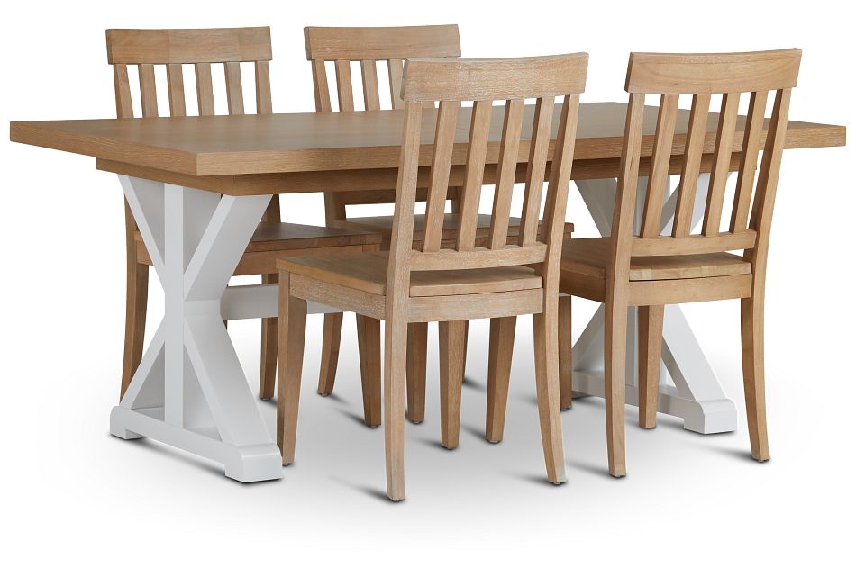 Nantucket Two-tone Light Tone Trestle Table & 4 Light Tone Chairs