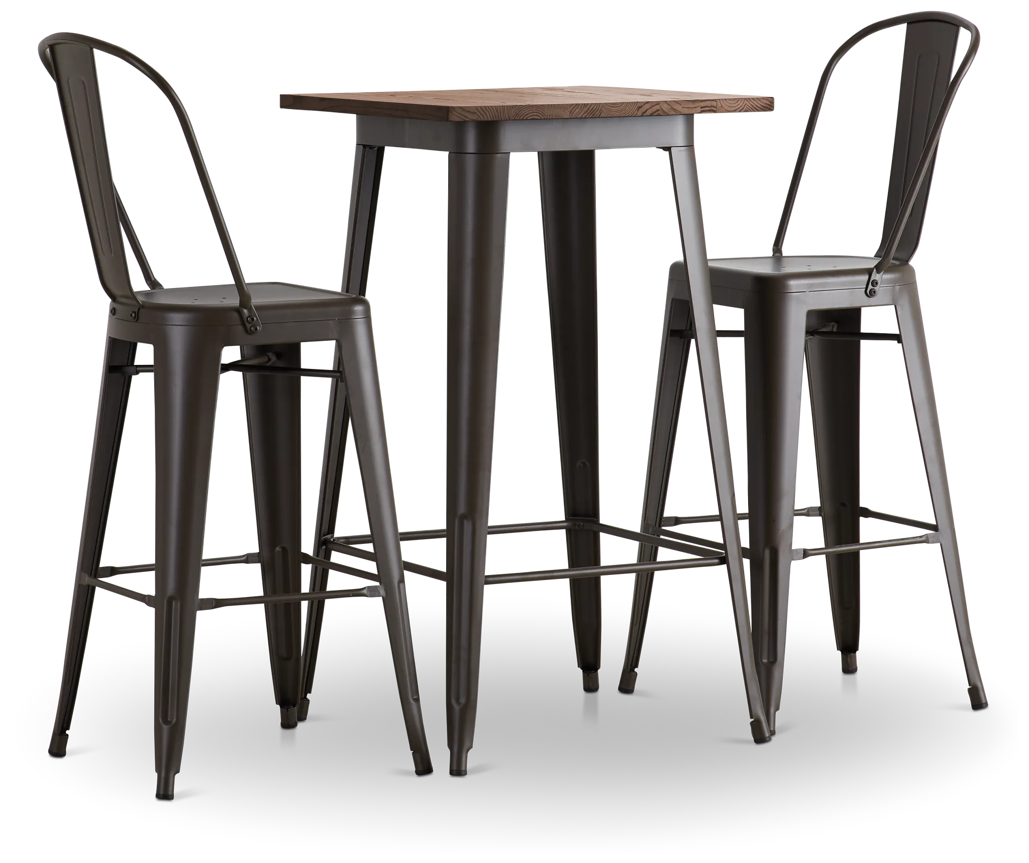 Harlow Dark Tone Pub Table & 2 Metal Barstools