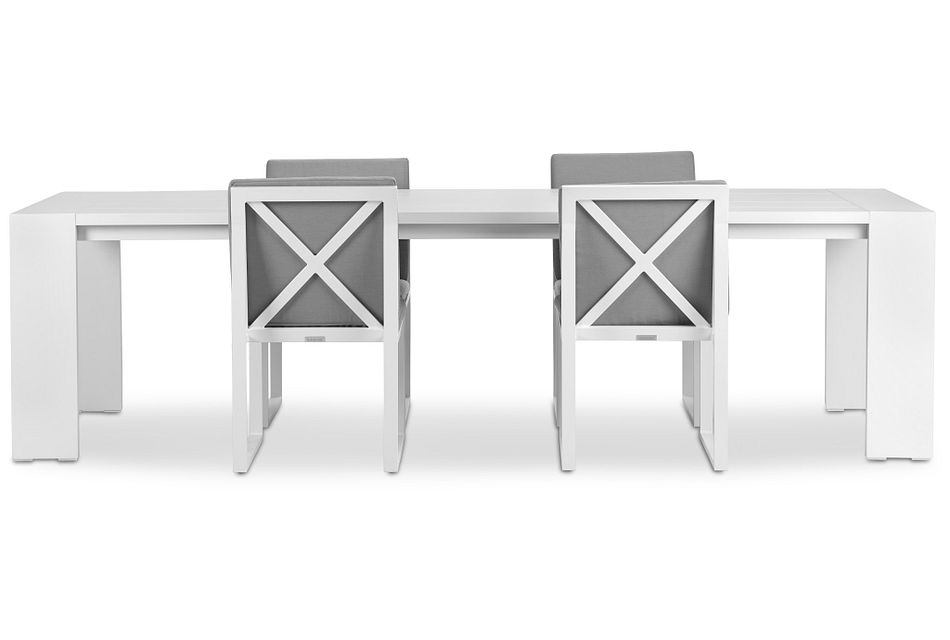 Linear White Dark Gray 110" Aluminum Table & 4 Cushioned Side Chairs