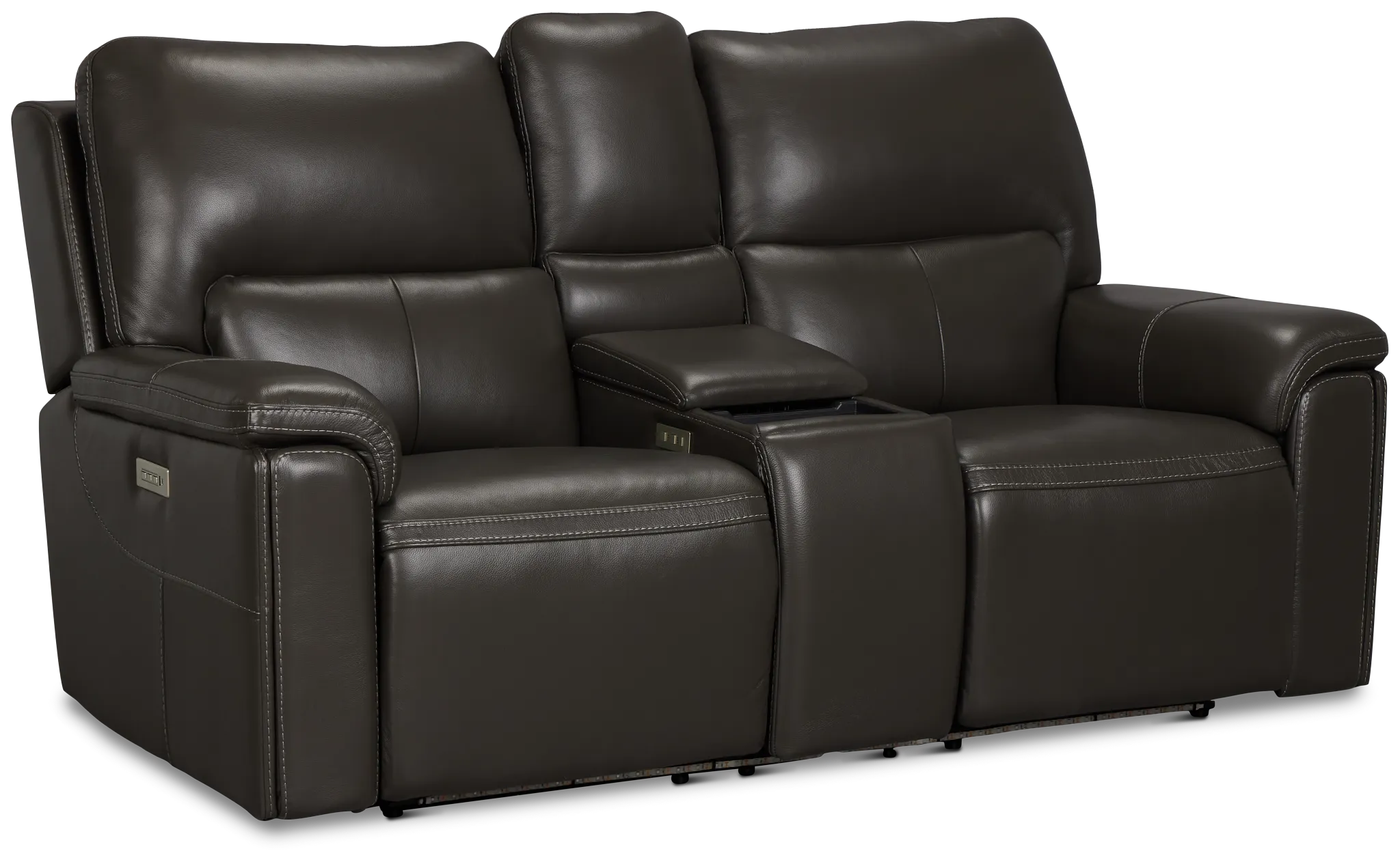 Fallon Dark Gray Lthr/vinyl Power Reclining Console Loveseat W/ Massage