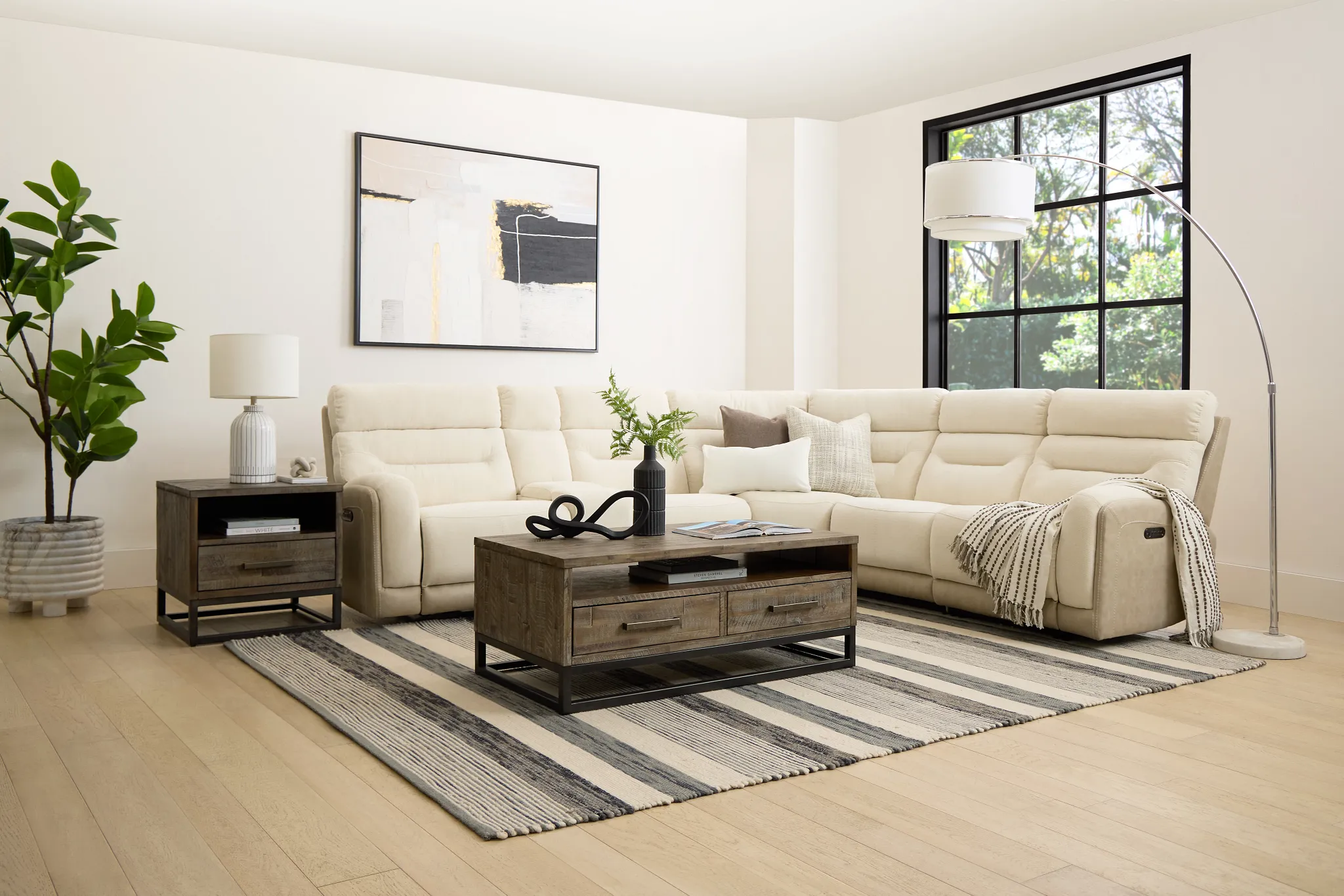 Travis Light Beige Fabric Small Two-arm Power Reclining Sectional