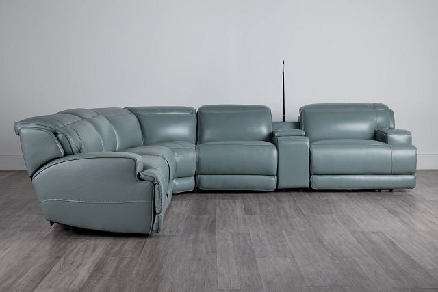 Reign Green Lthr/vinyl Medium Dual Power 2-arm Reclining Sectional