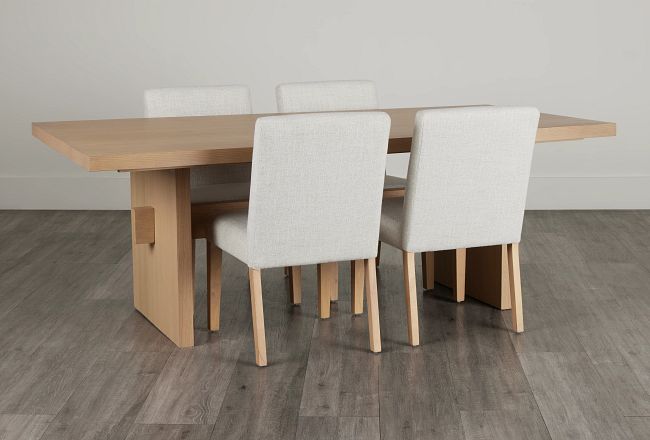 Park Ridge Light Tone Trestle Rectangular Table & 4 Upholstered Chairs