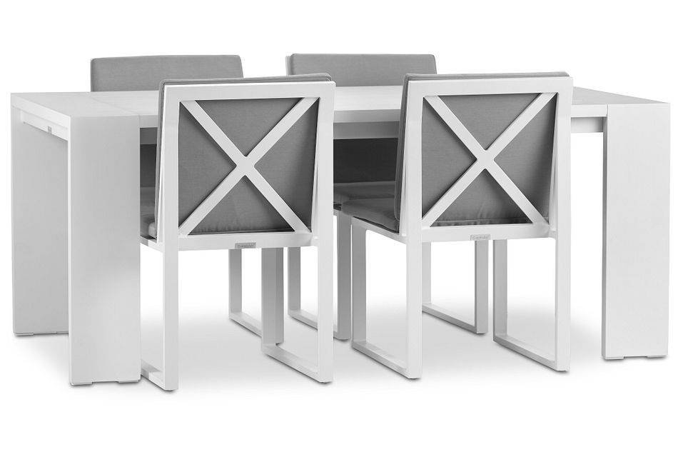 Linear White Dark Gray 70" Aluminum Table & 4 Cushioned Side Chairs