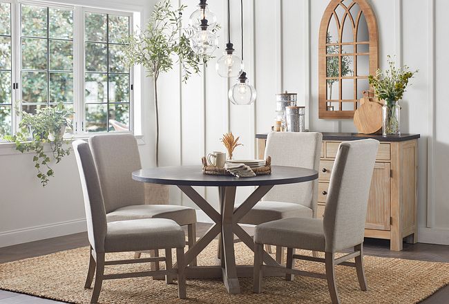 Jefferson Two-tone Round Table & 4 Upholstered Chairs