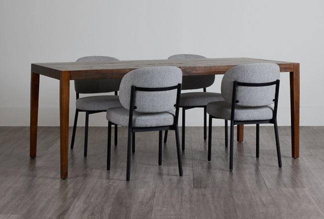 Chicago Dark Tone Rect Table & 4 Light Gray Upolstered Chairs