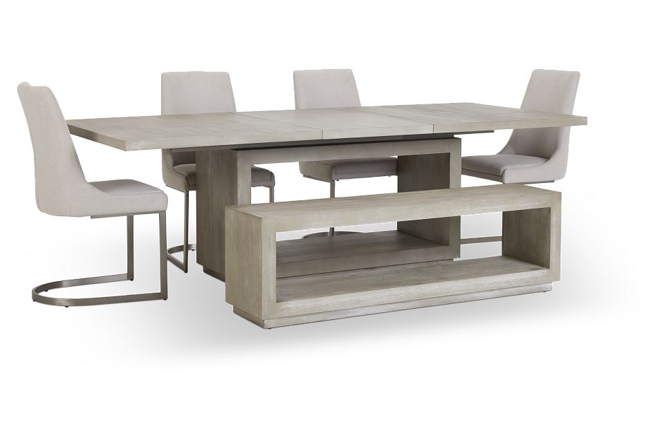 Madden Light Tone Rect Table, 4 Chairs & Bench