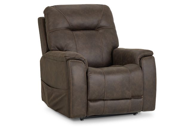 Akron Dark Brown Micro Power Lift Recliner With Power Lumbar