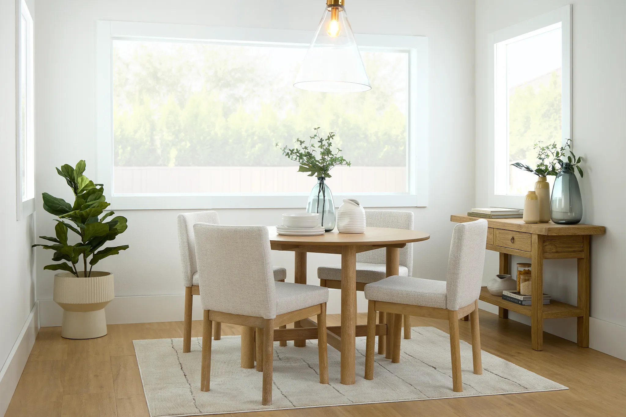 Taylor Light Tone Round Table & 4 Upholstered Chairs