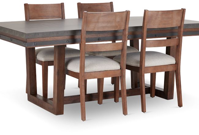 Forge Dark Tone Rectangular Table & 4 Wood Chairs