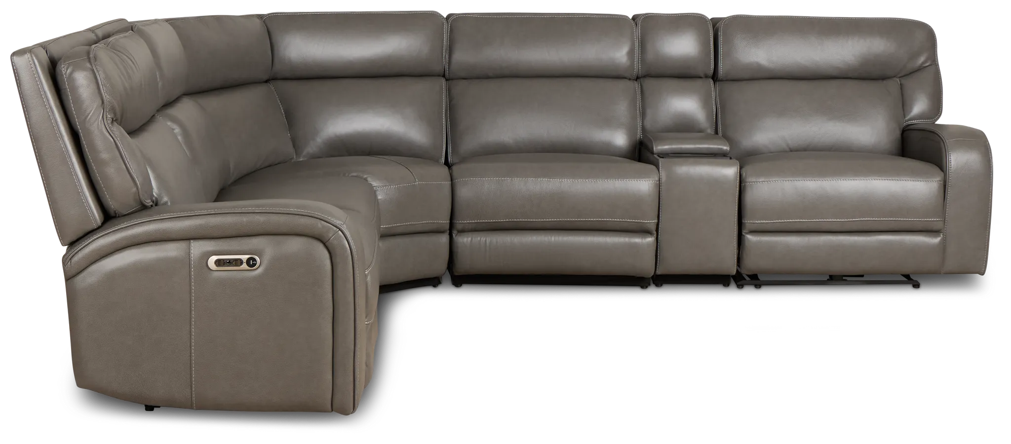 Jasper Gray Leather Medium Dual Power 2-arm Reclining Sectional