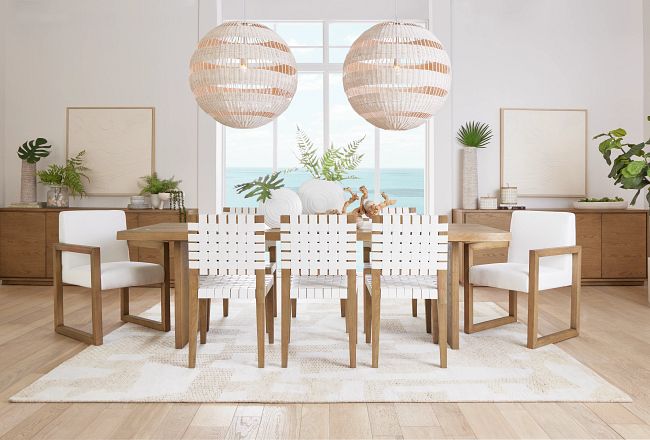 Haven Light Tone Wood Rectangular Table & 4 Woven Chairs